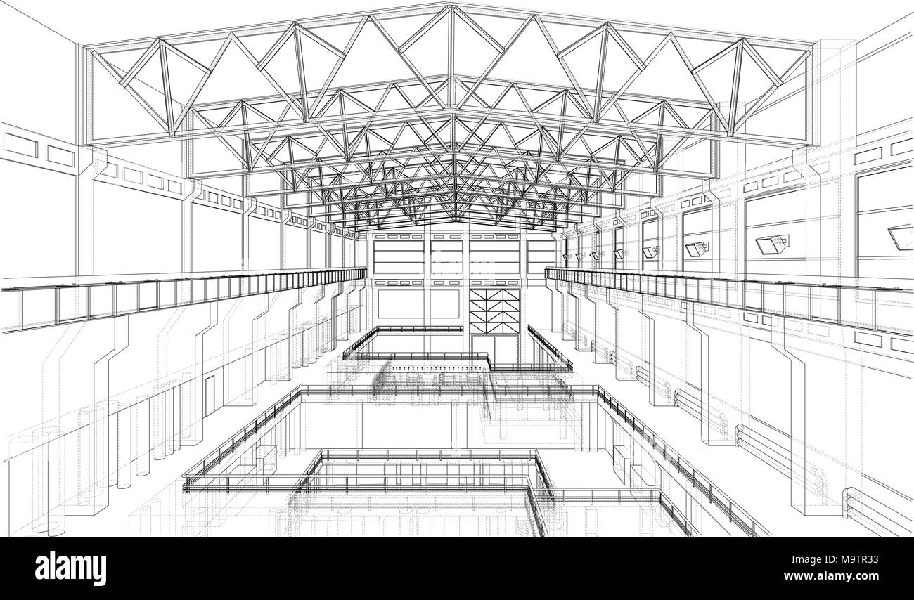 Warehouse sketch. 3d illustration Stock Photo - Alamy
