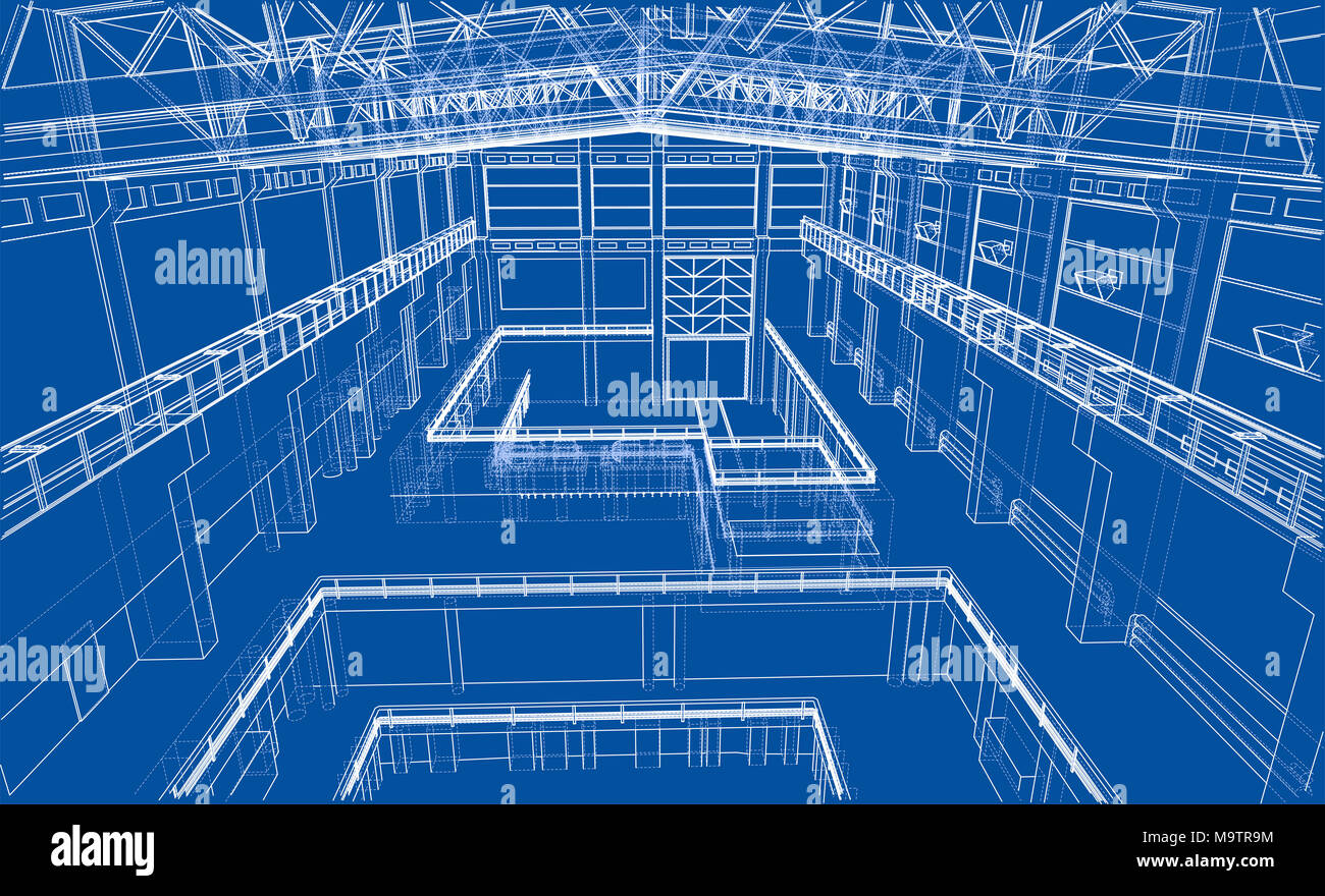 Warehouse sketch. 3d illustration Stock Photo - Alamy