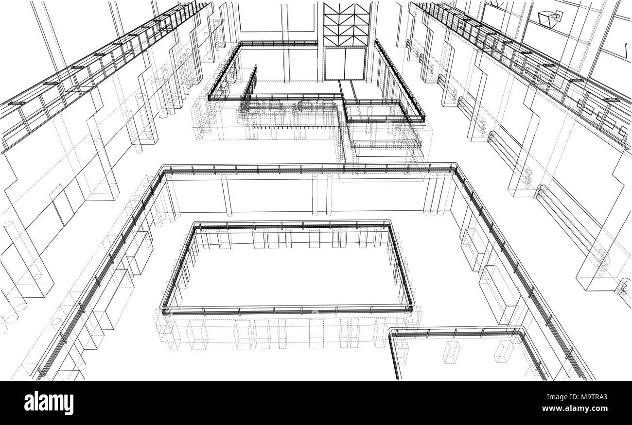 Warehouse sketch. 3d illustration Stock Photo - Alamy