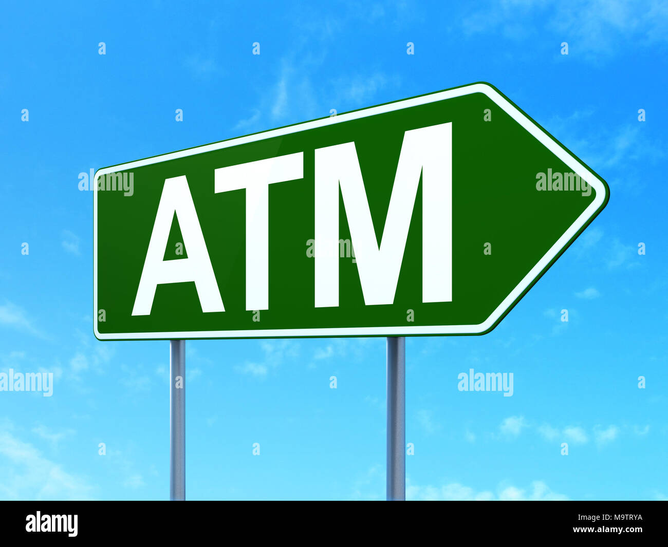 Money concept: ATM on road sign background Stock Photo - Alamy