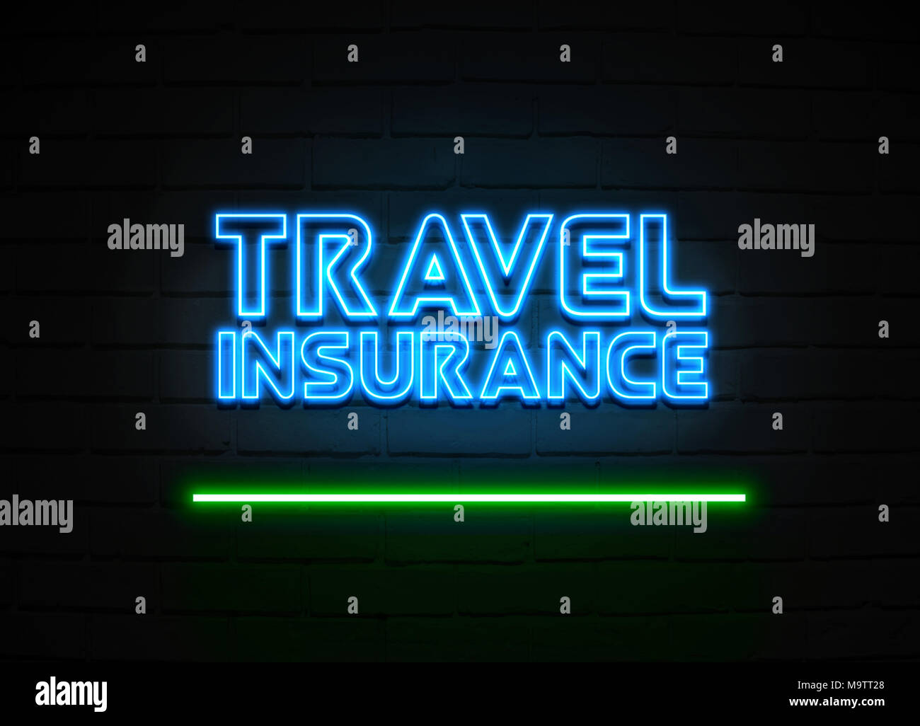 Travel Insurance neon sign - Glowing Neon Sign on brickwall wall - 3D ...