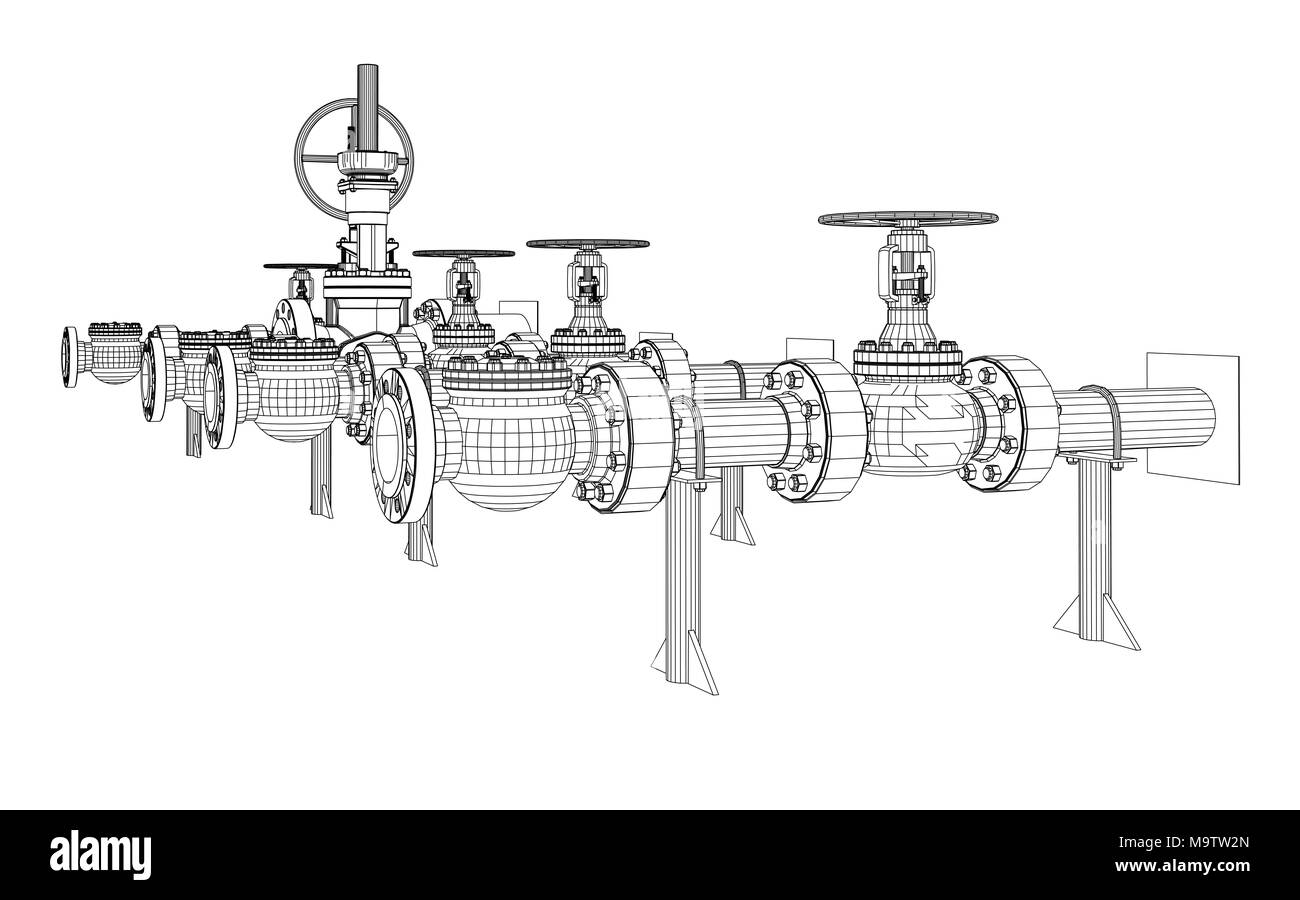 Wire-frame industrial valves Stock Photo - Alamy