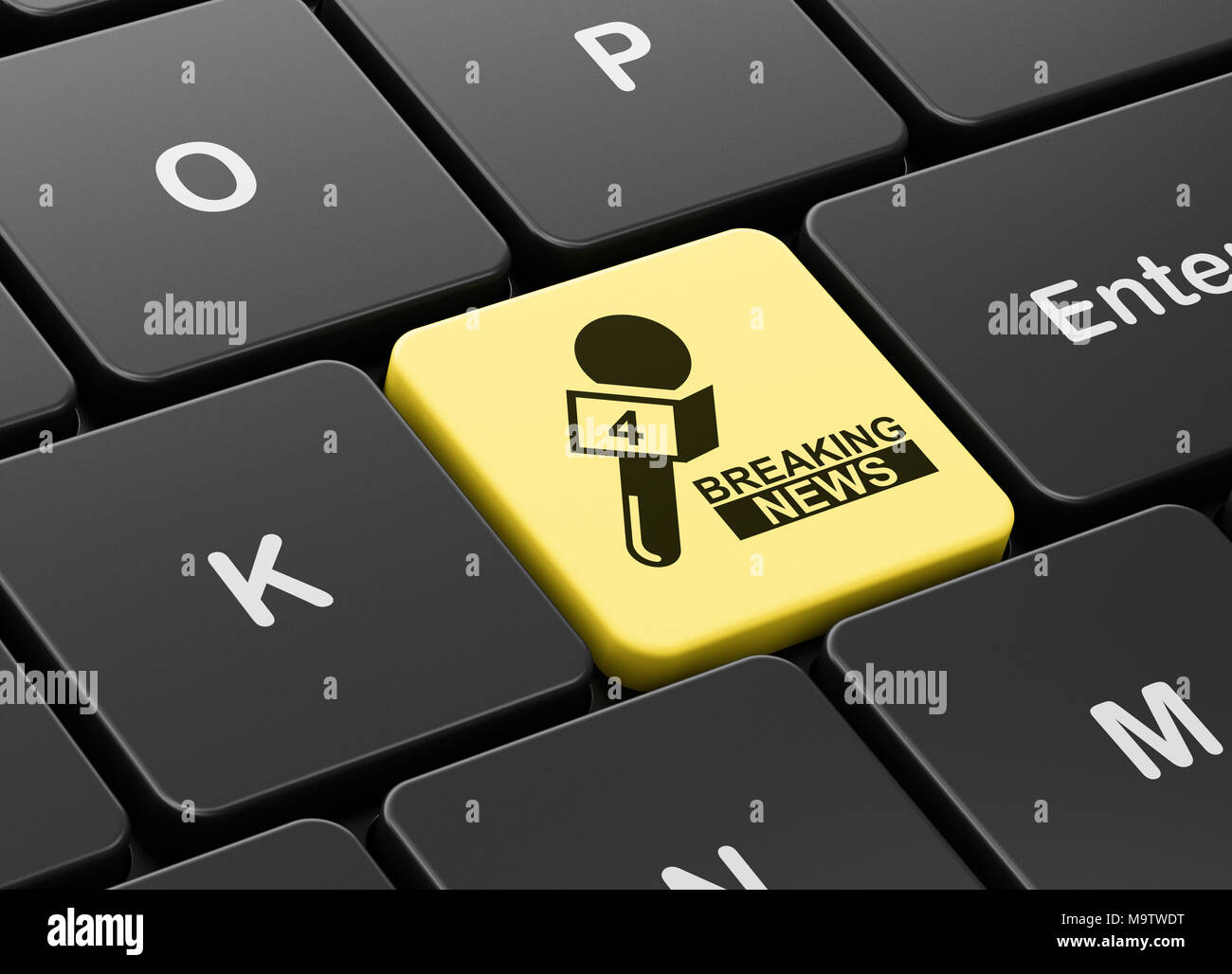 News concept: Breaking News And Microphone on computer keyboard ...