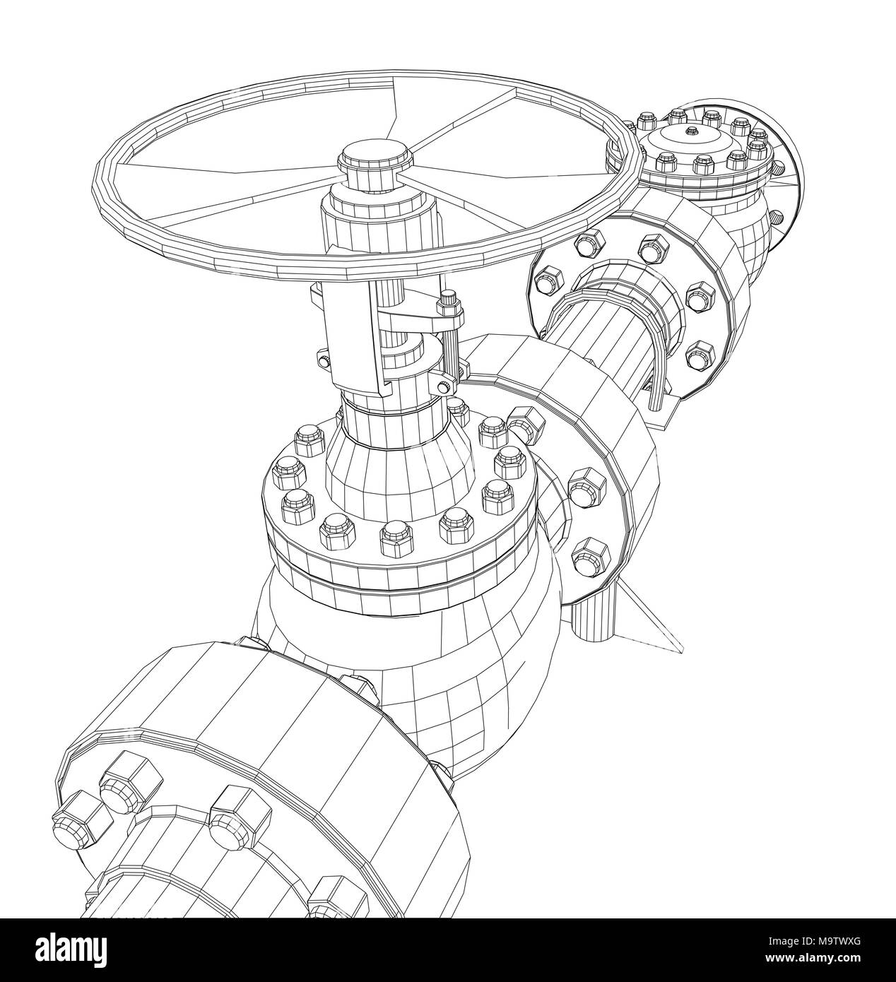 Wire-frame industrial valves Stock Photo - Alamy