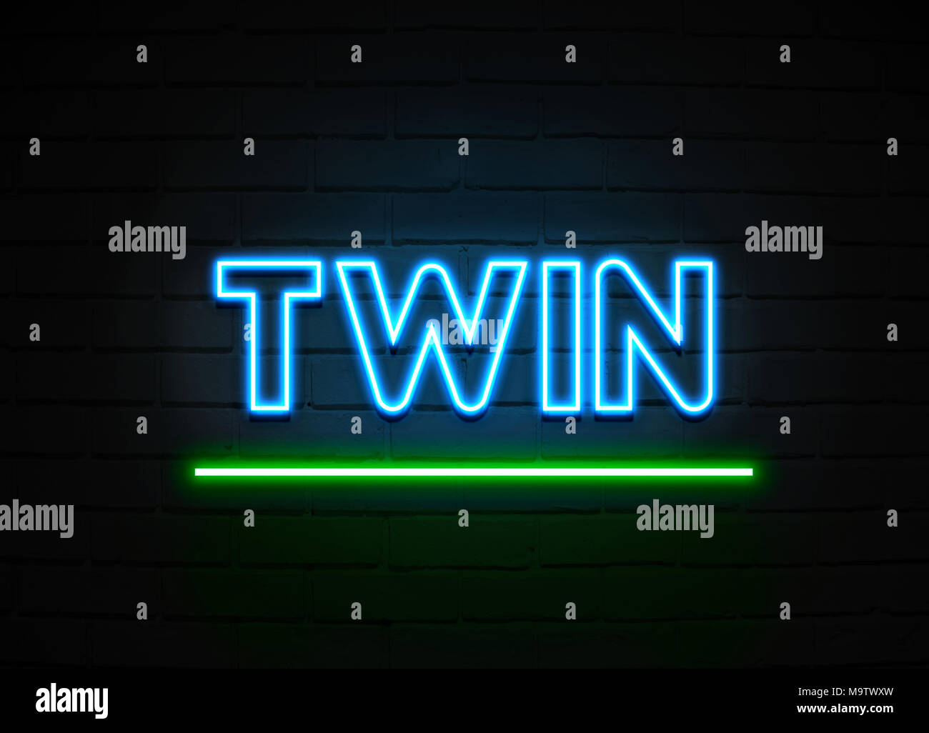 Twin neon sign - Glowing Neon Sign on brickwall wall - 3D rendered ...