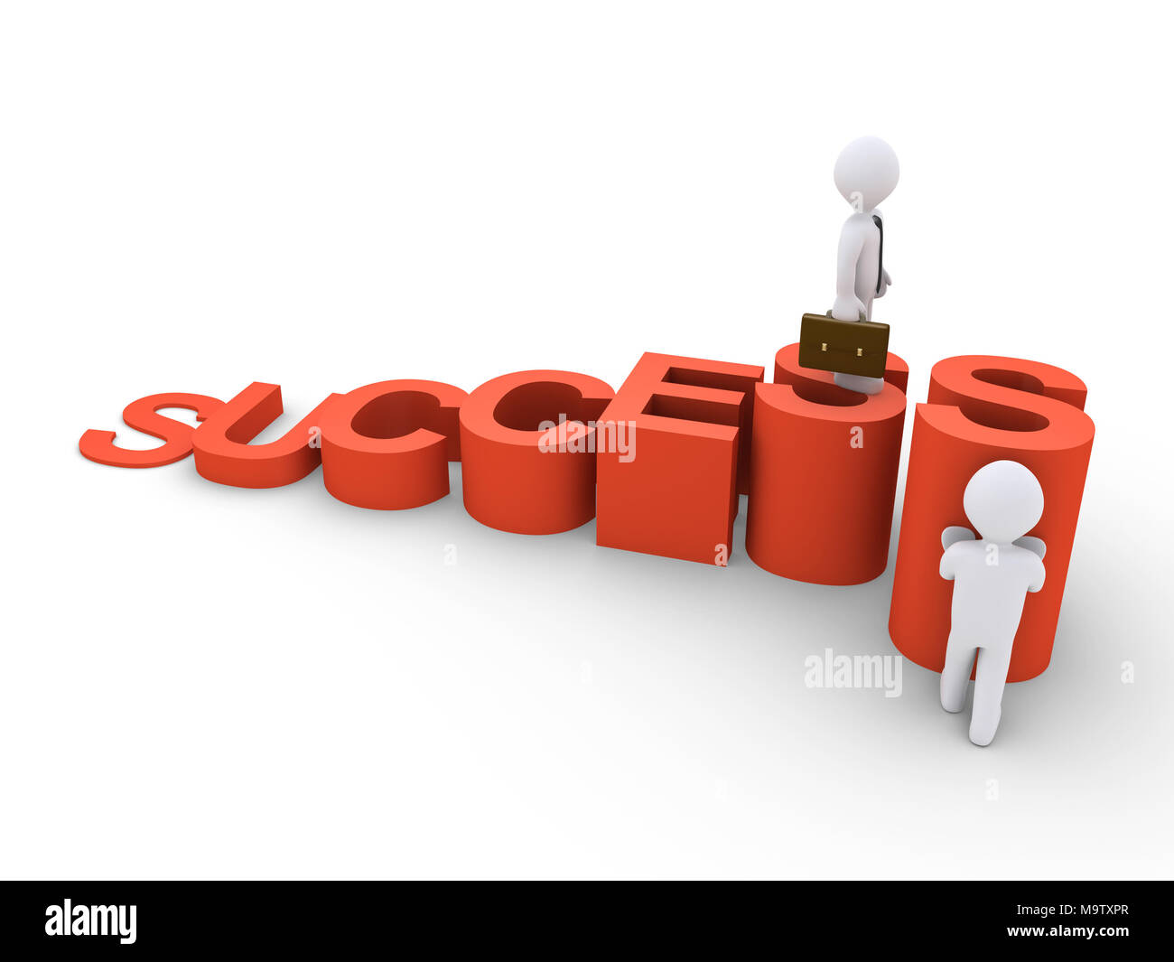 3d businessman is helping another to reach the highest step of success ...