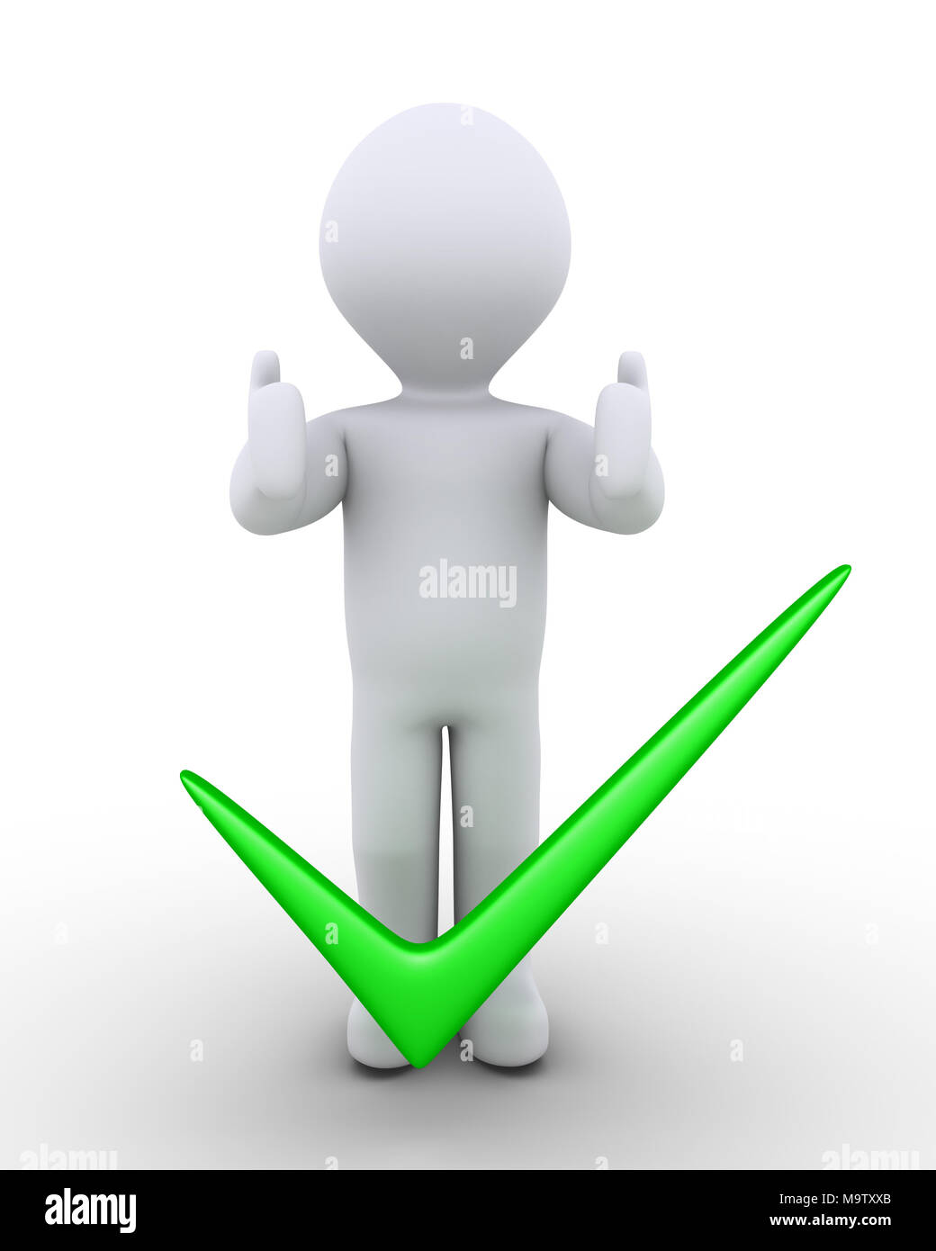3d person with his thumbs pointing up is behind a check mark Stock ...
