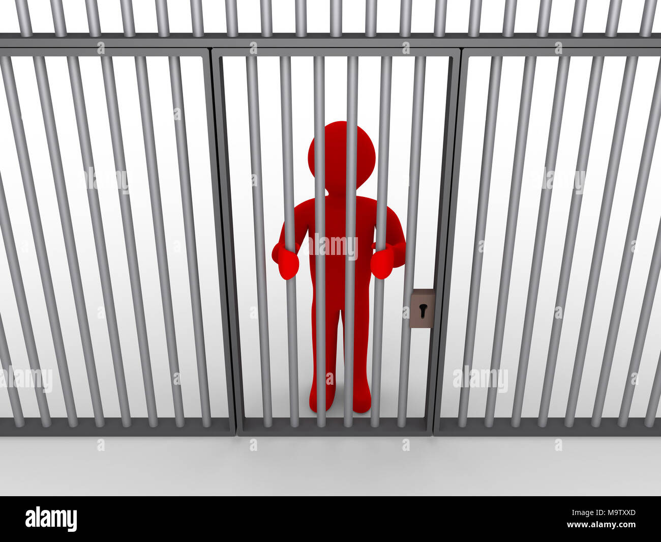 3d person is imprisoned and behind prison bars Stock Photo - Alamy