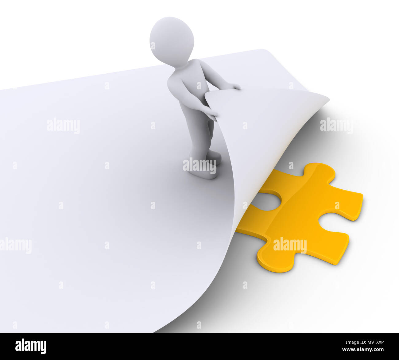 3d person finds the missing puzzle piece under a sheet of paper Stock ...