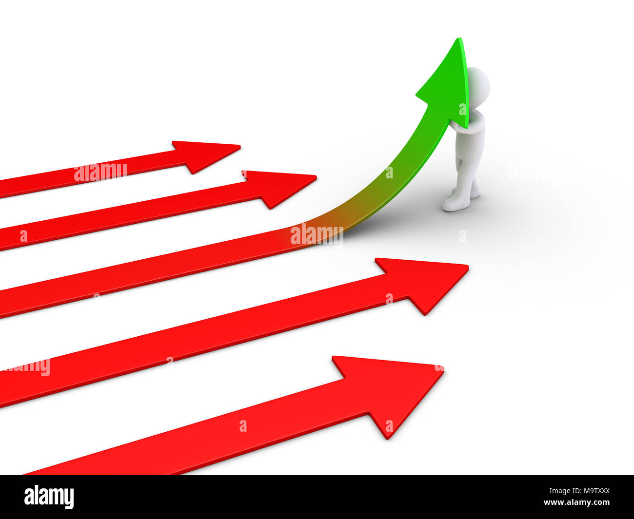 Many arrows on the ground but one is raised by a person Stock Photo - Alamy