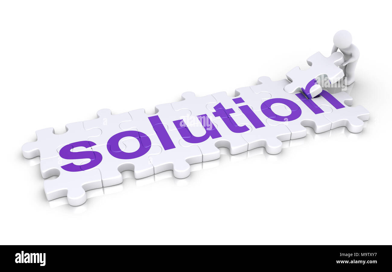 3d person fitting the last piece of "solution" puzzle Stock Photo - Alamy