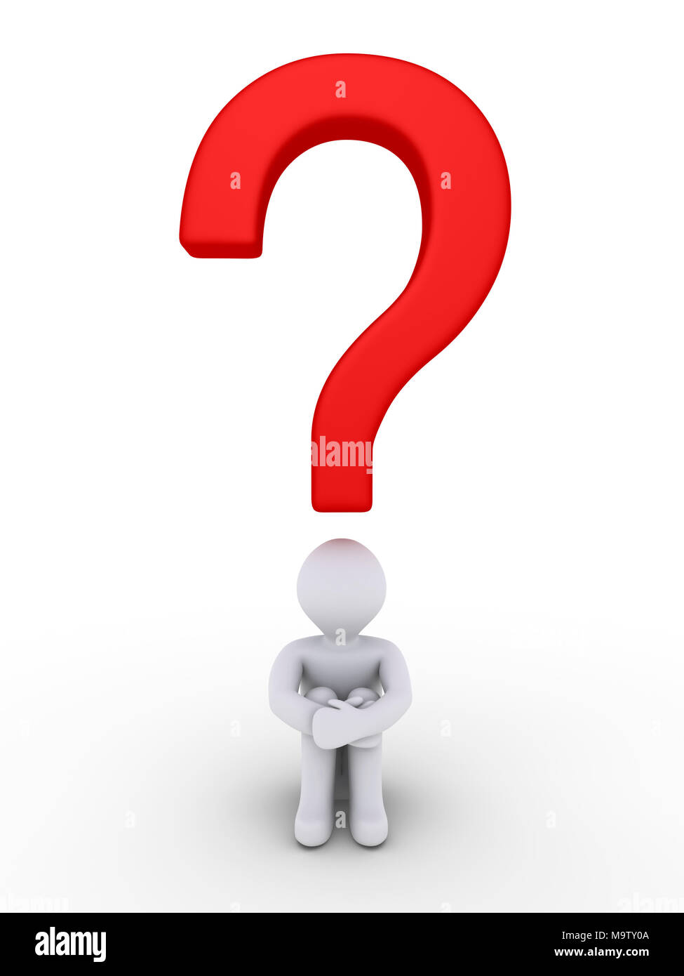 3d person is sitting under a red question mark Stock Photo - Alamy
