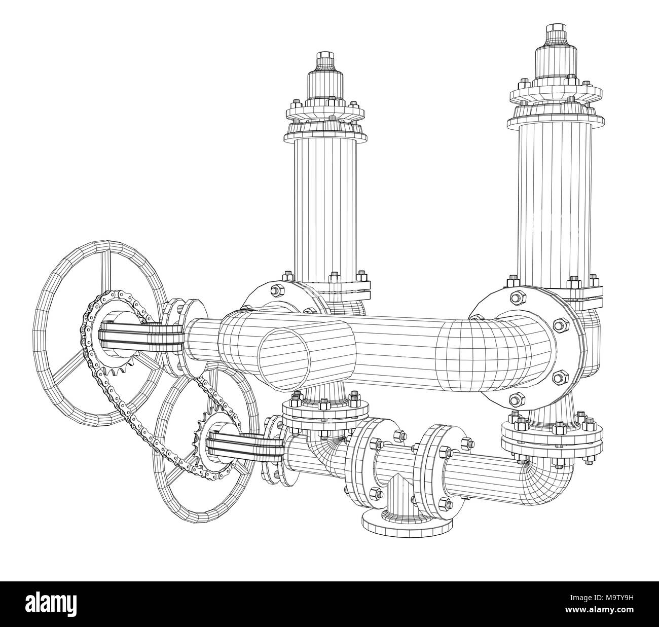 Wire-frame industrial equipment. 3d rendering on white background Stock ...