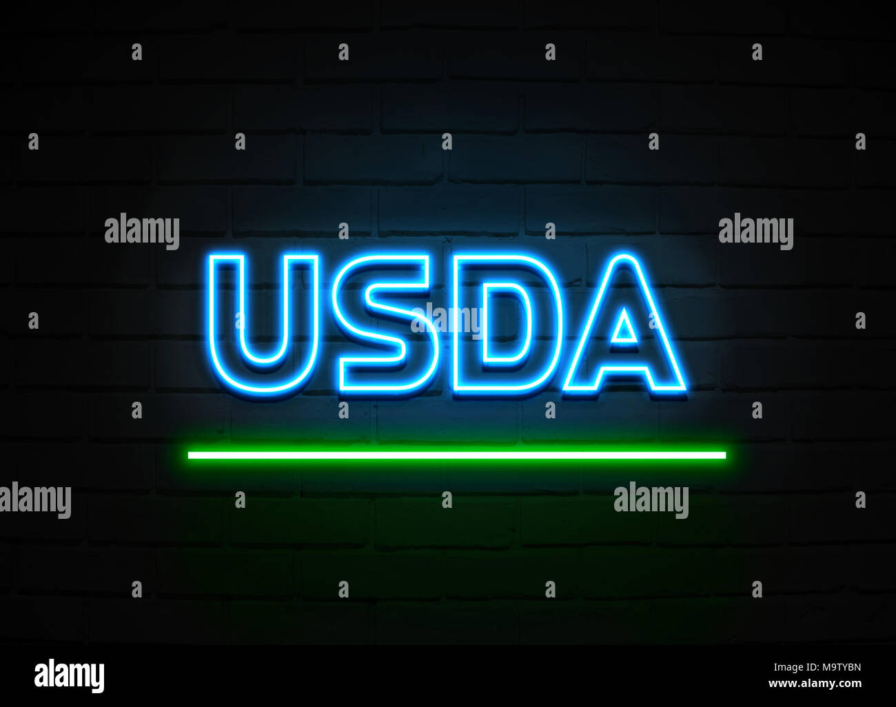Usda neon sign - Glowing Neon Sign on brickwall wall - 3D rendered ...