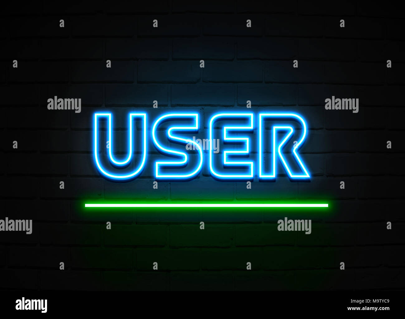 User neon sign - Glowing Neon Sign on brickwall wall - 3D rendered ...