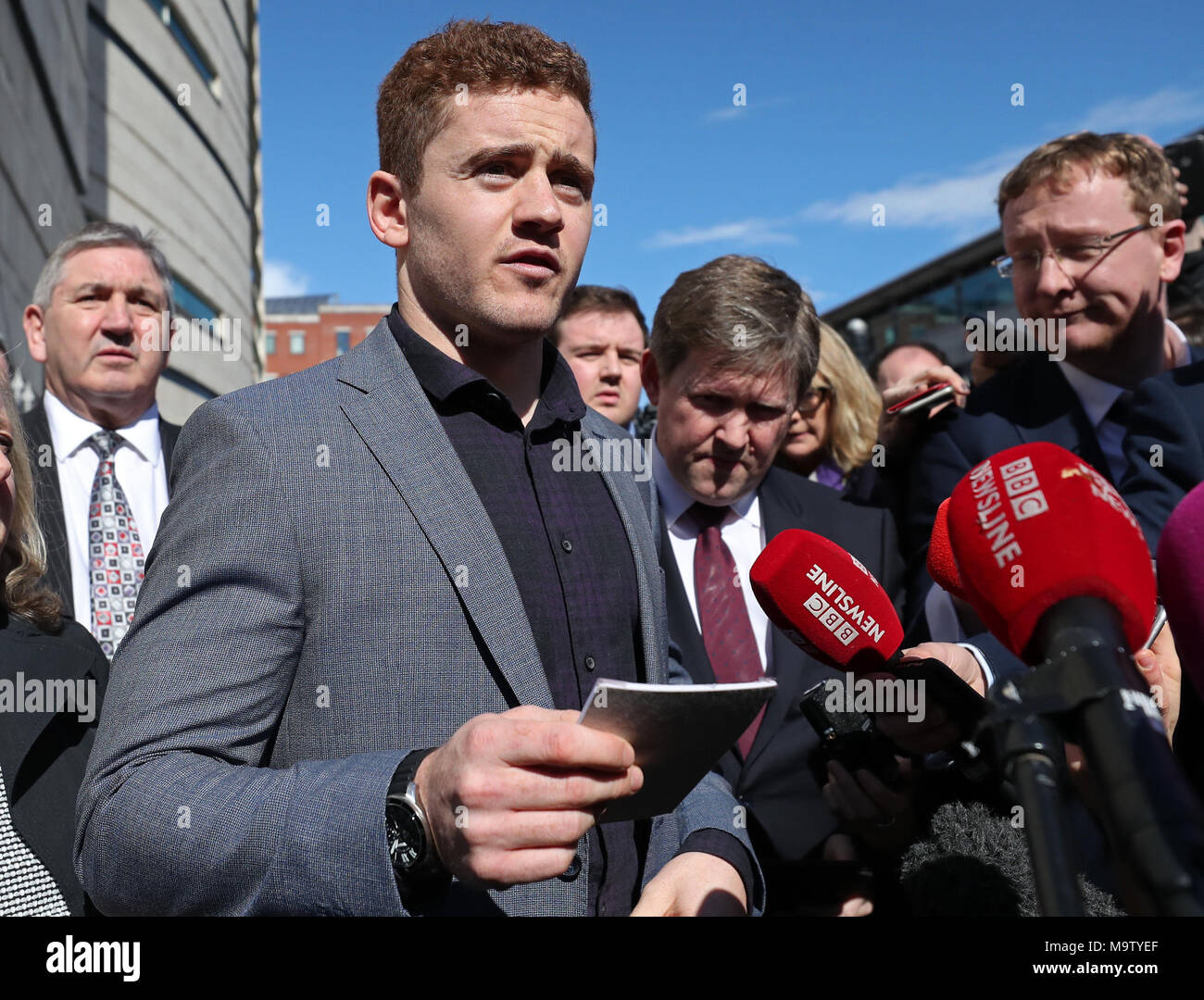 Ulster rugby player paddy jackson speaking outside belfast crown court ...
