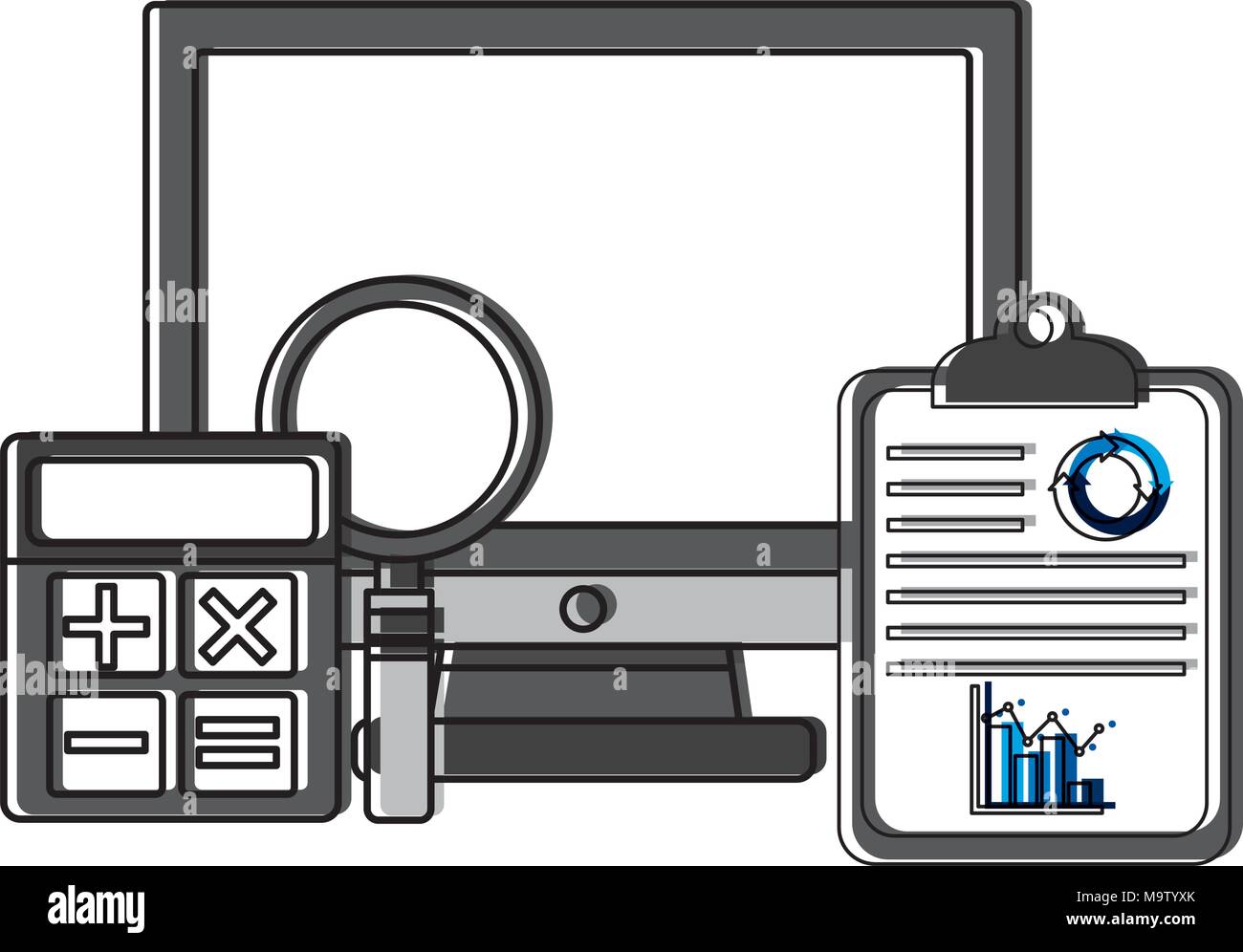 computer with magnifying glass and checklist Stock Vector Image & Art ...
