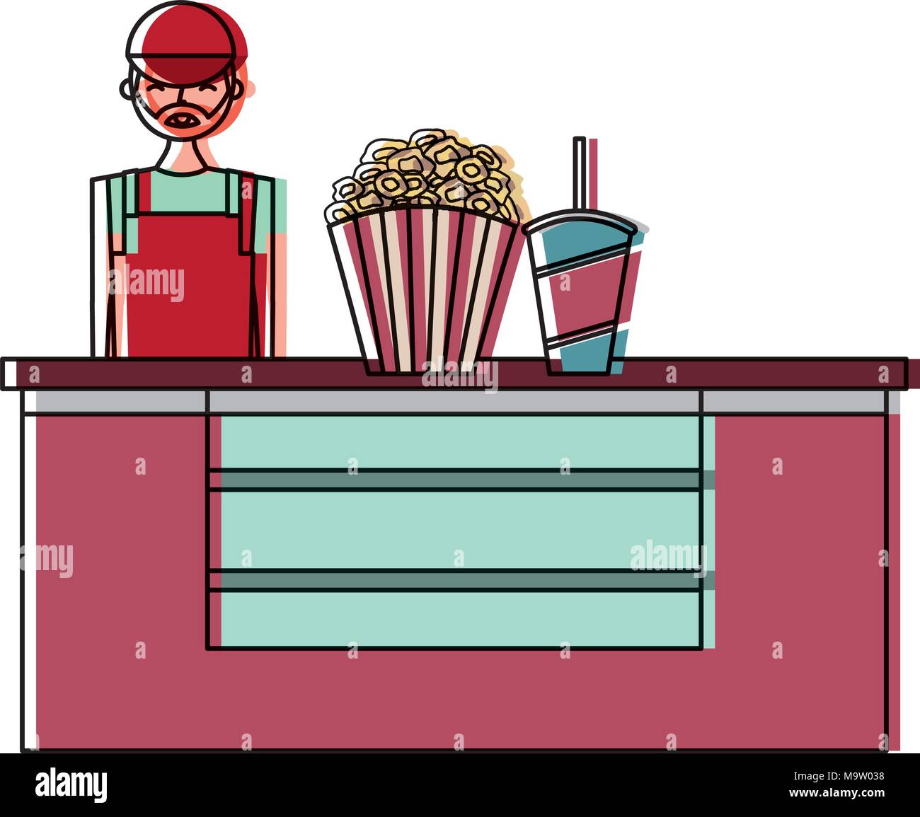cinema food box office with salesman Stock Vector Image & Art - Alamy