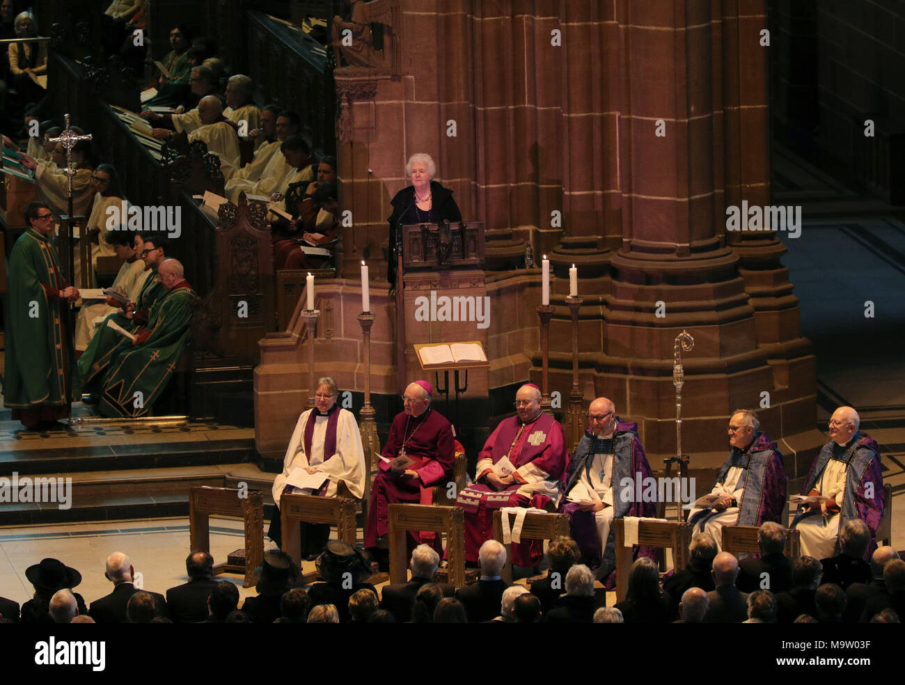 Stephanie Cole speaks during the funeral service of Sir Ken Dodd at ...