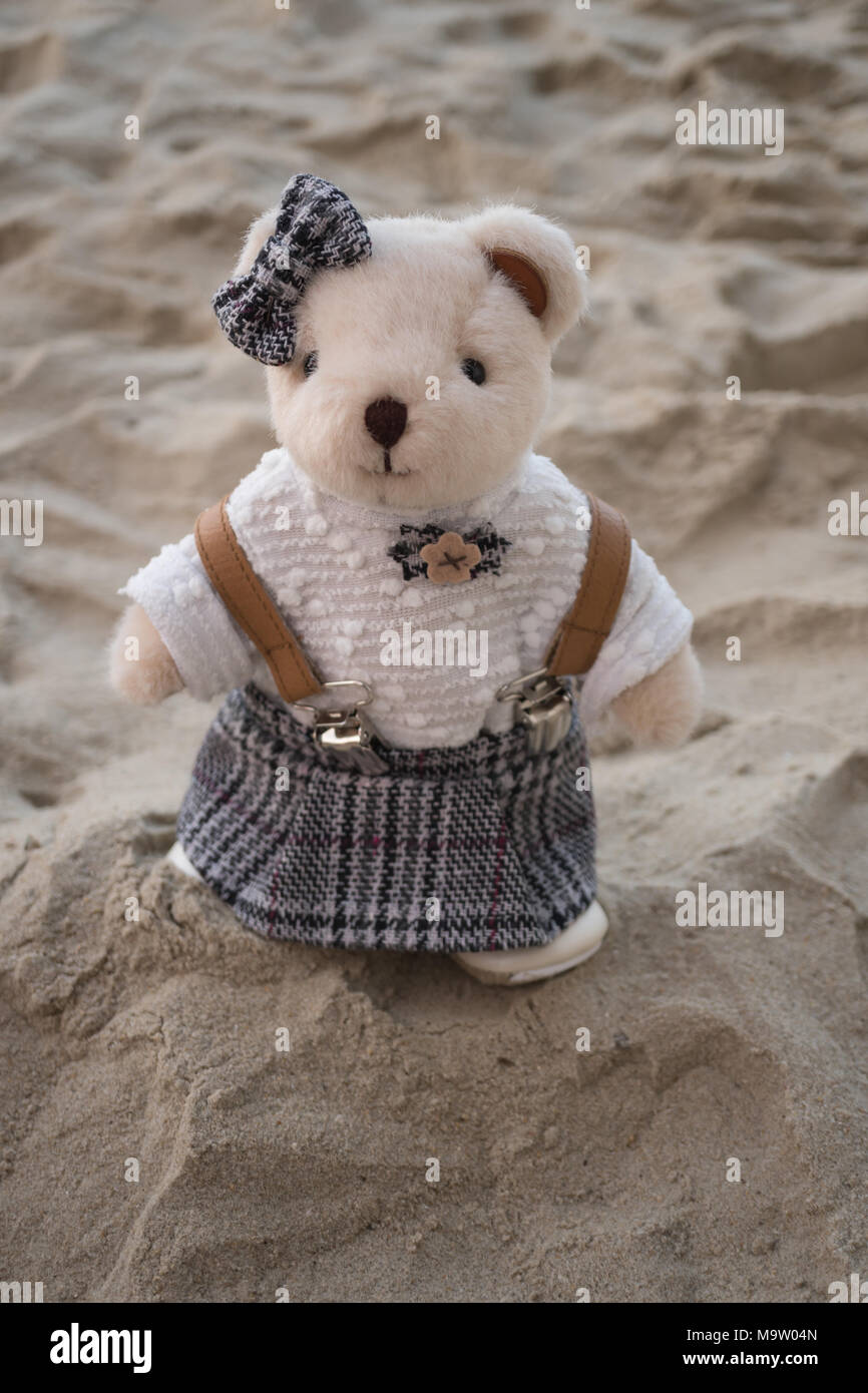 Teddy bear standing on the beach Stock Photo - Alamy