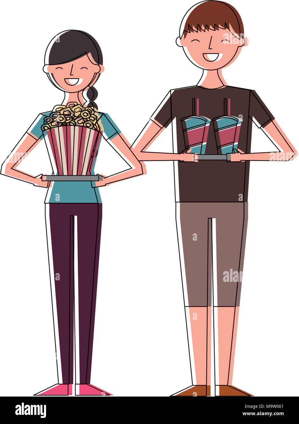 Two people sitting eating Stock Vector Images - Alamy