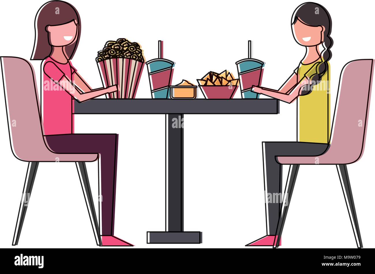 Two people sitting eating Stock Vector Images - Alamy