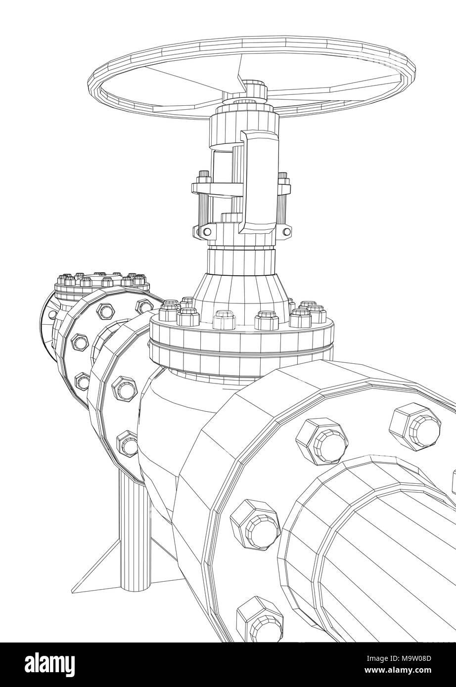 Wire-frame industrial valves. 3d rendering on white background Stock ...