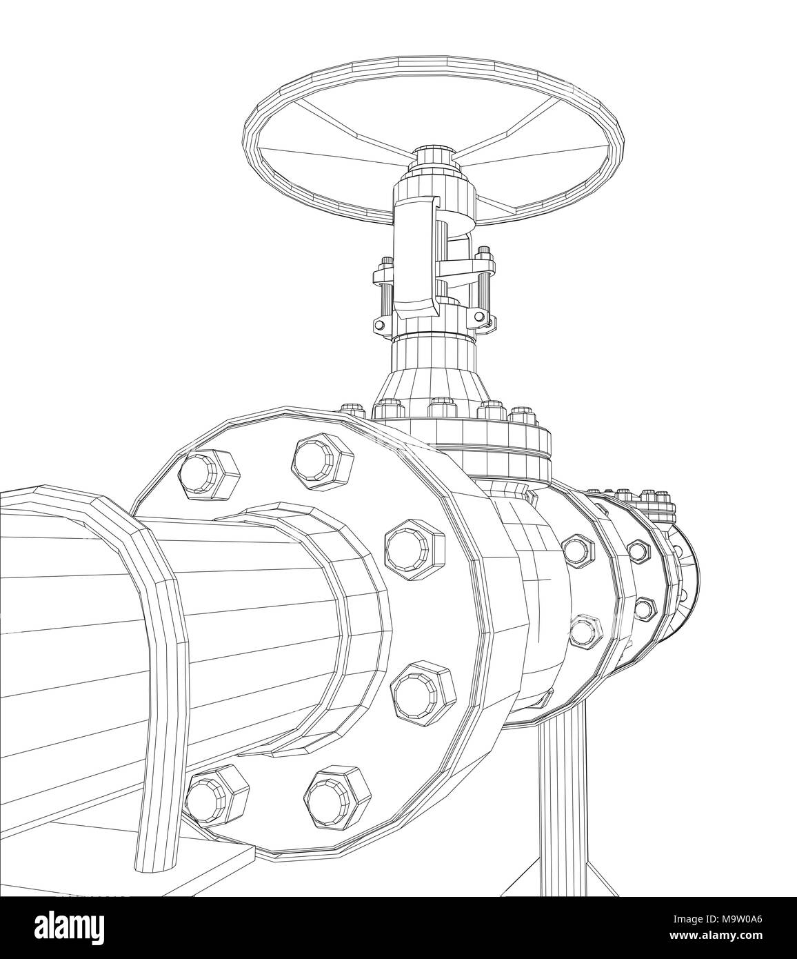 Wire-frame industrial valves. 3d rendering on white background Stock ...