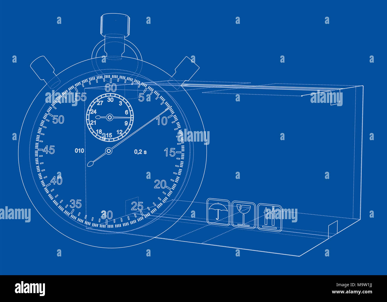 Stopwatch with cardboard box sketch Stock Photo - Alamy
