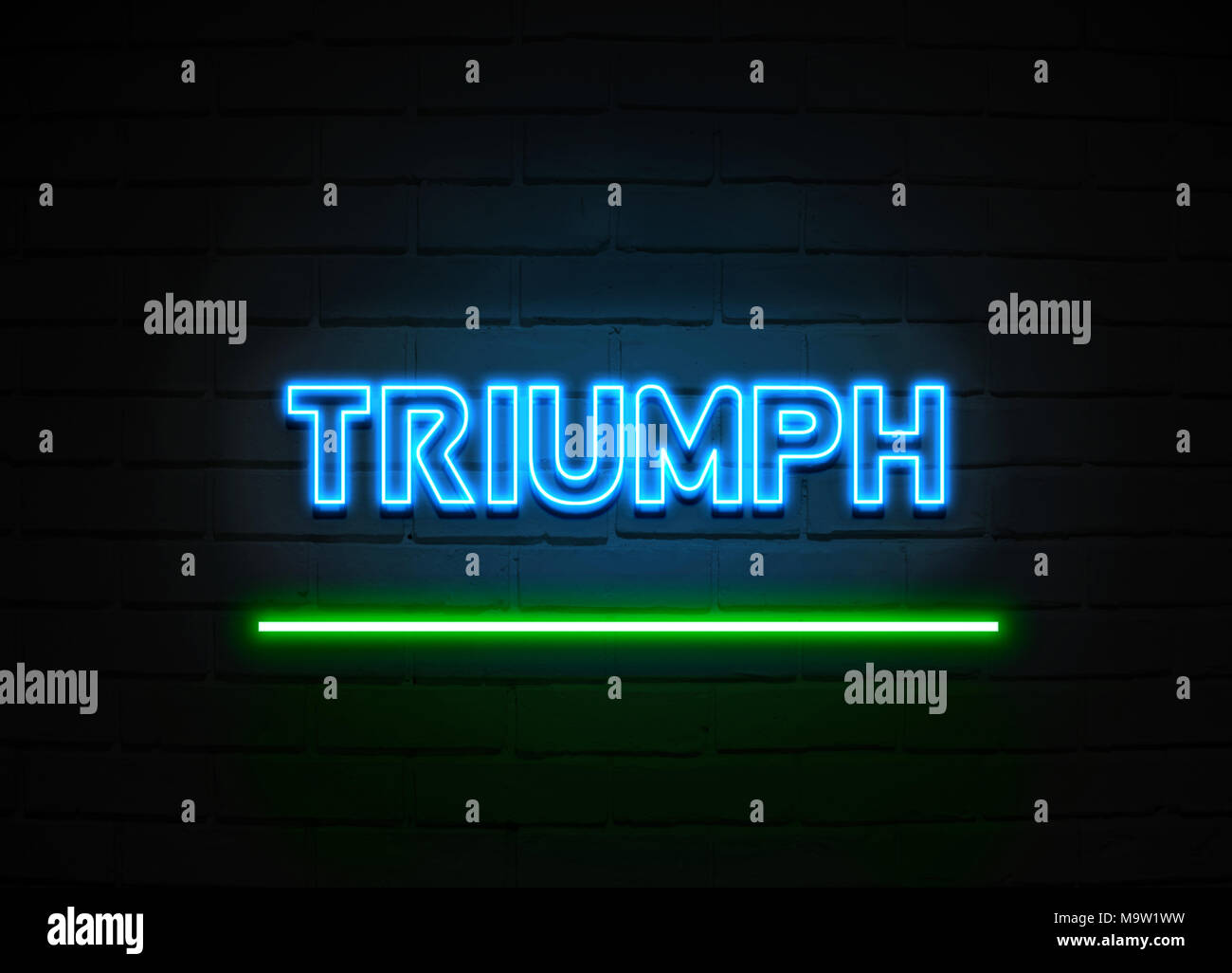 Triumph neon sign - Glowing Neon Sign on brickwall wall - 3D rendered ...