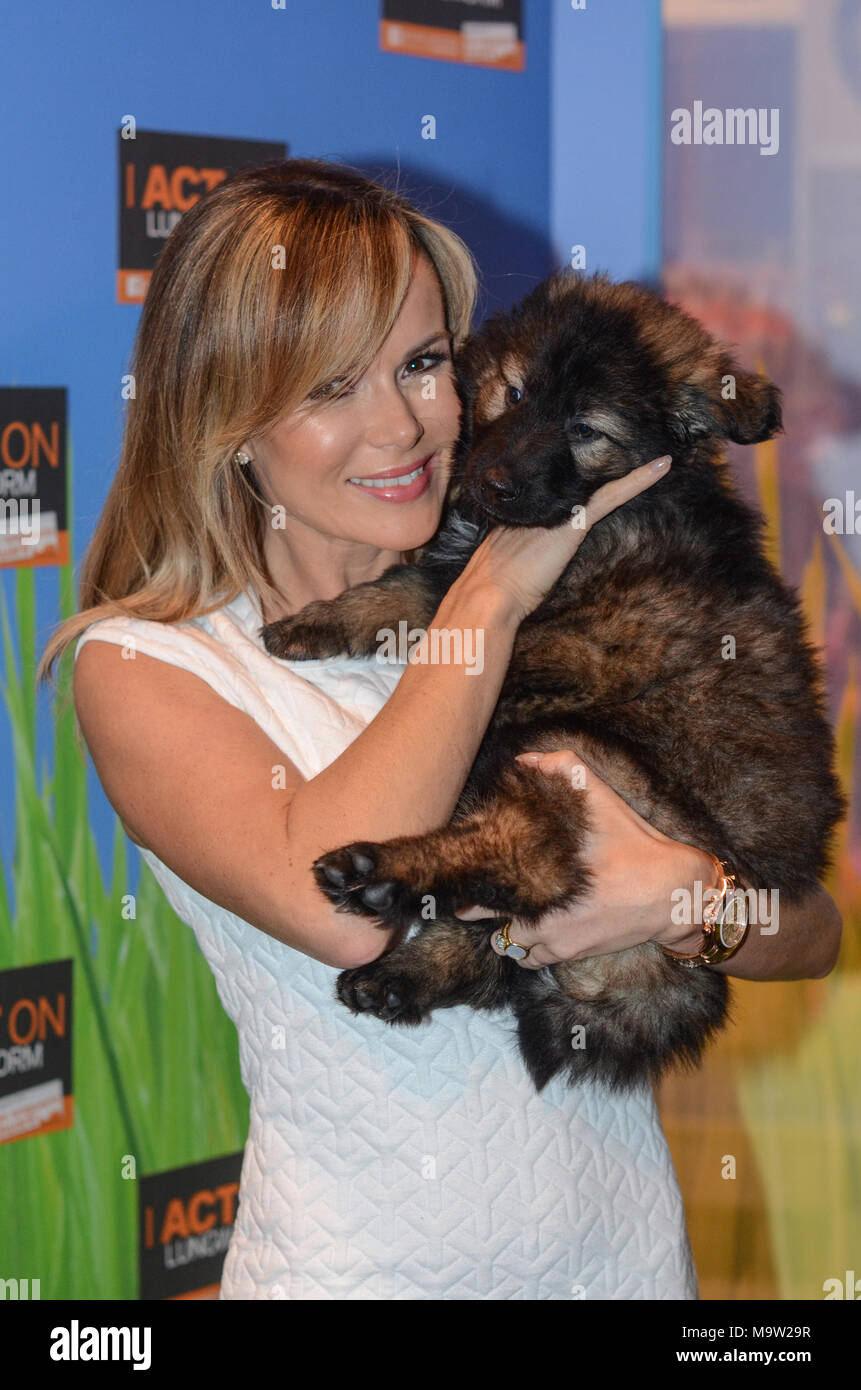 Amanda Holden holds and cuddles a German Shepherd police dog puppy at ...