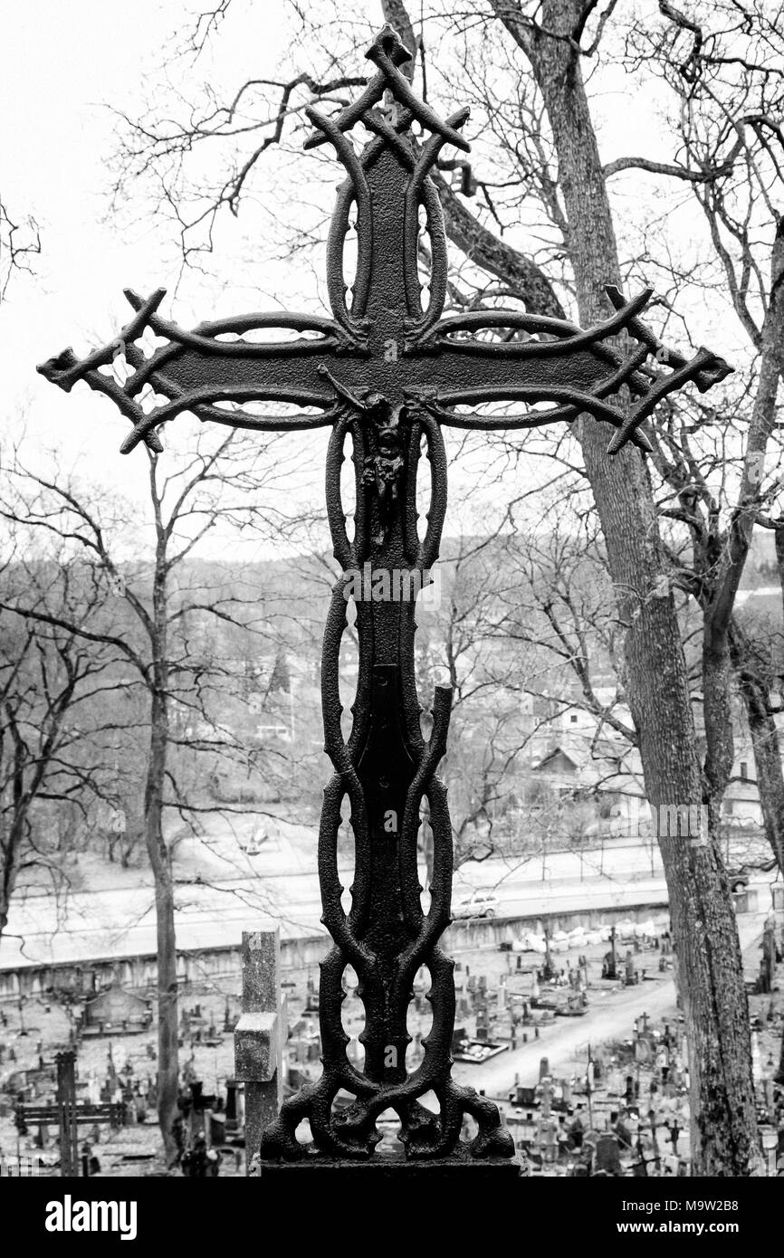 Big cross in the catholic cemetery of Rasos in Vilnius, Lithuania ...