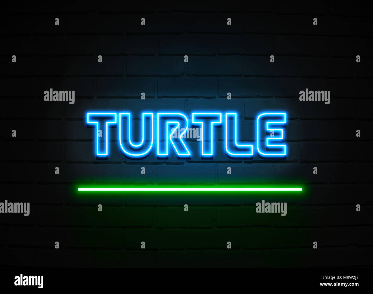 Turtle neon sign - Glowing Neon Sign on brickwall wall - 3D rendered ...