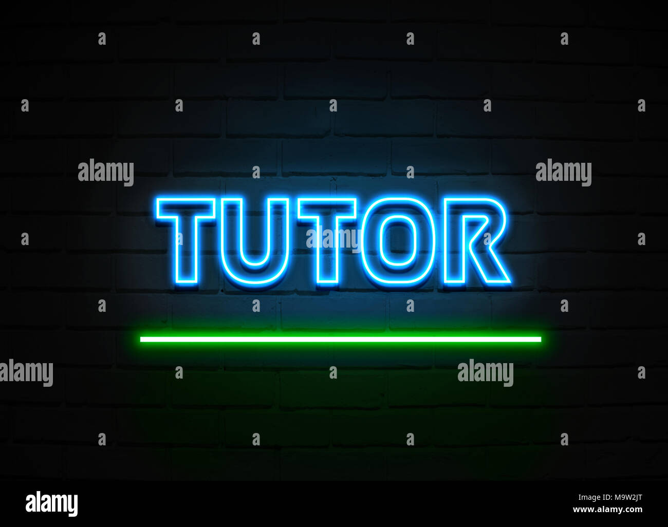 Tutor neon sign - Glowing Neon Sign on brickwall wall - 3D rendered ...