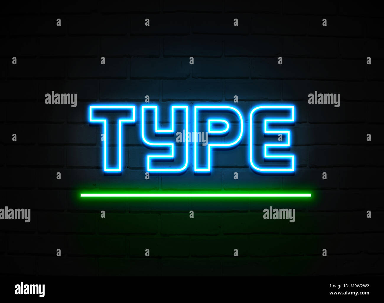 Type neon sign - Glowing Neon Sign on brickwall wall - 3D rendered ...
