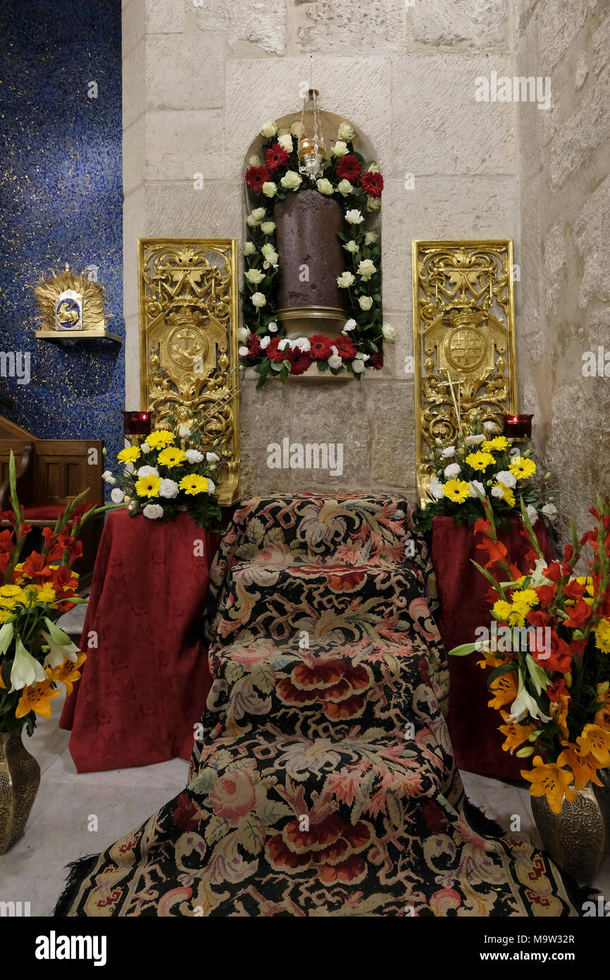 View of the relic of a pillar where Latin Christians believe Jesus was ...