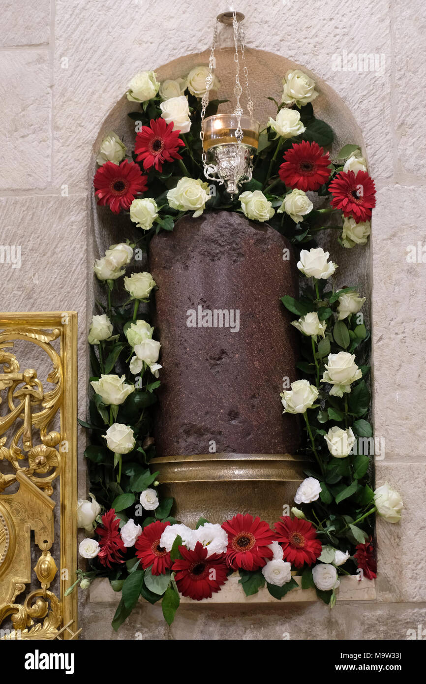 View of the relic of a pillar where Latin Christians believe Jesus was ...