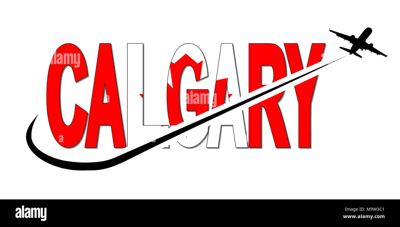 Calgary flag text with plane silhouette and swoosh illustration Stock ...