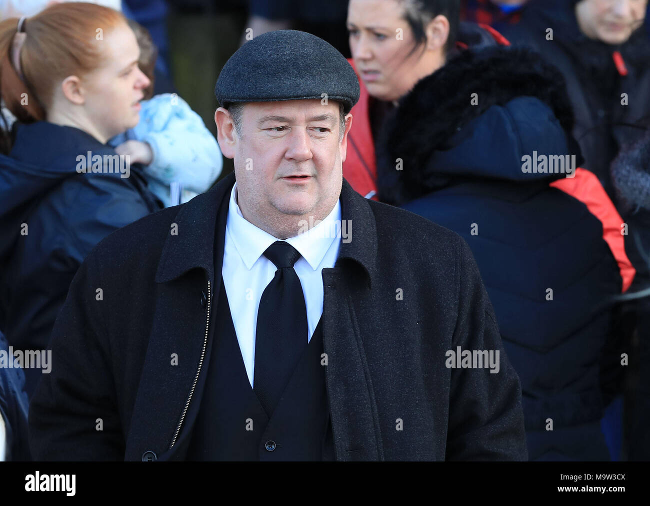 Johnny Vegas after the funeral service of Sir Ken Dodd at Liverpool ...