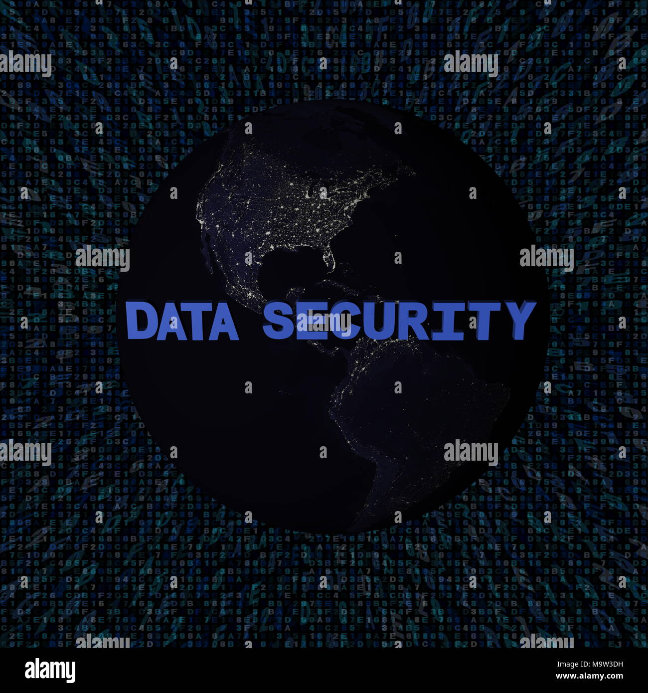 Data Security text with earth by night and blue hex code illustration ...