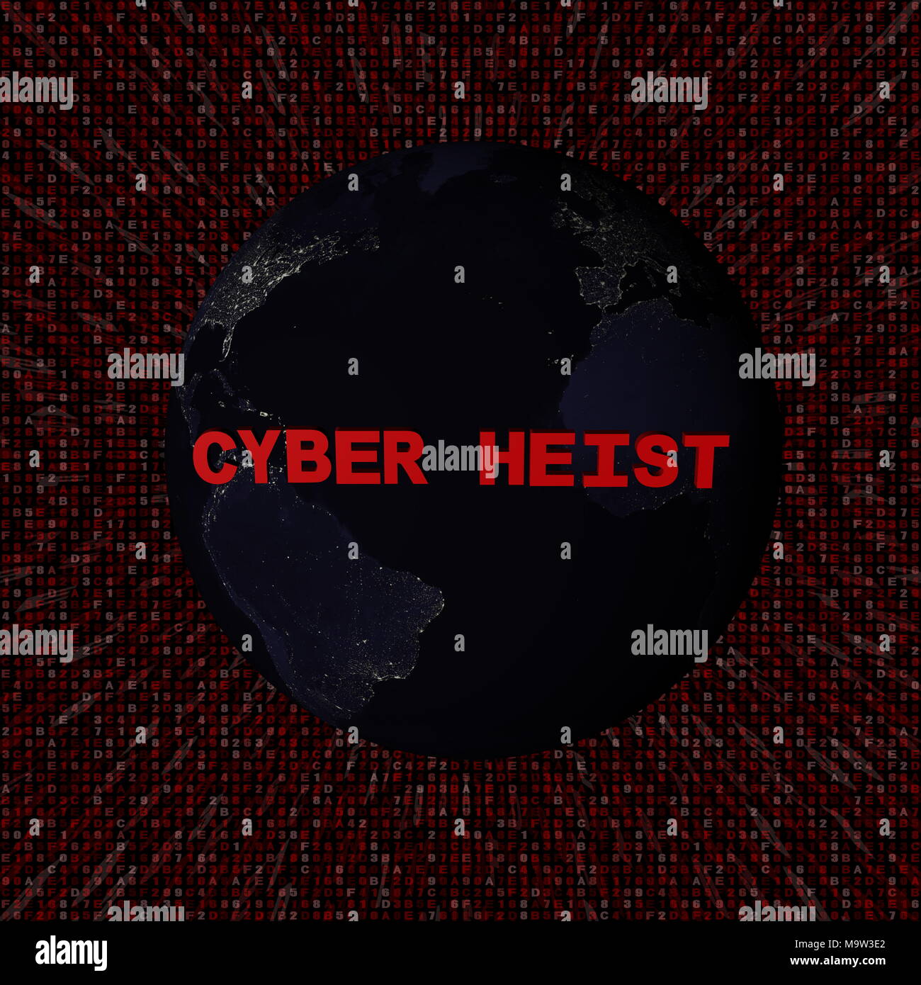 Cyber Heist text with earth by night and red hex code illustration ...