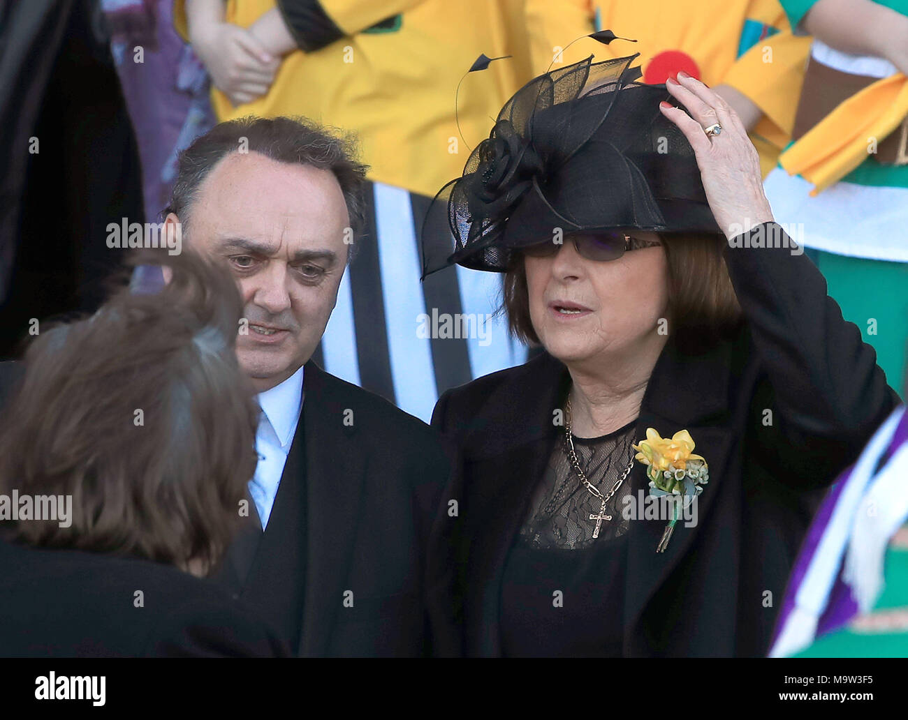 Sir Ken Dodd's wife Lady Anne and nephew John Lewis after the funeral ...