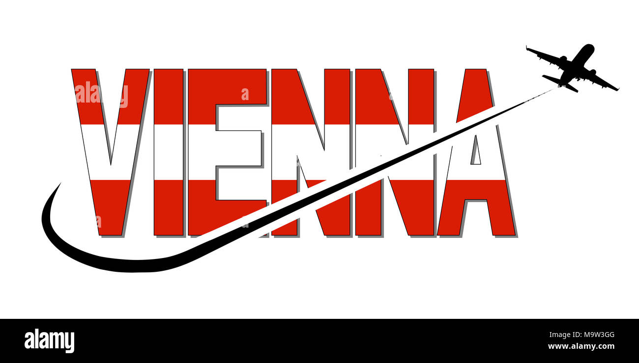 Vienna flag text with plane silhouette and swoosh illustration Stock ...