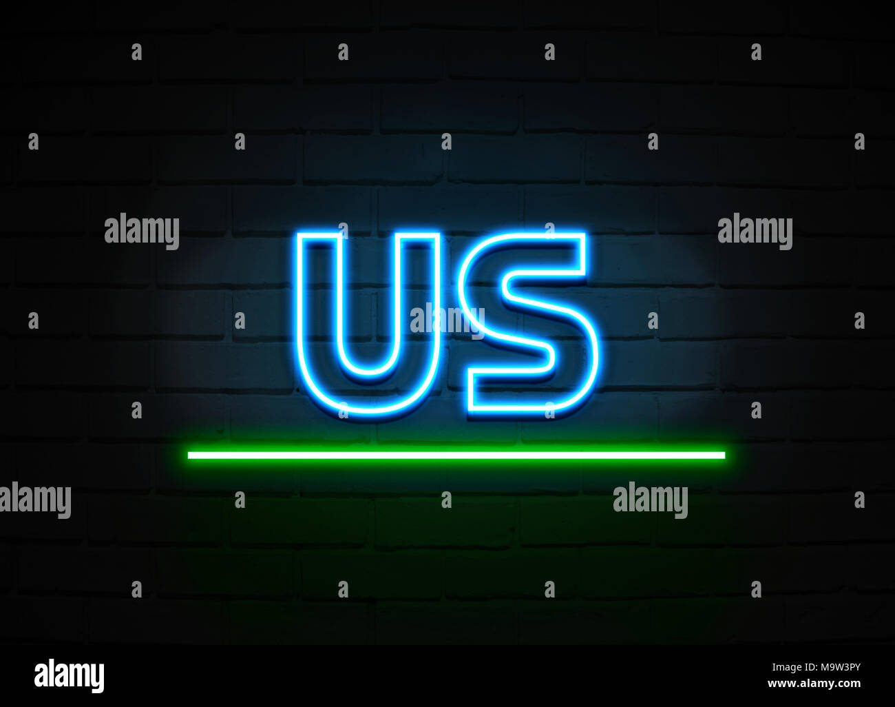 Us neon sign - Glowing Neon Sign on brickwall wall - 3D rendered ...