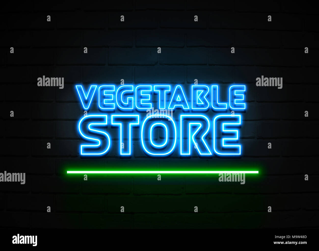 Vegetable Store neon sign - Glowing Neon Sign on brickwall wall - 3D ...
