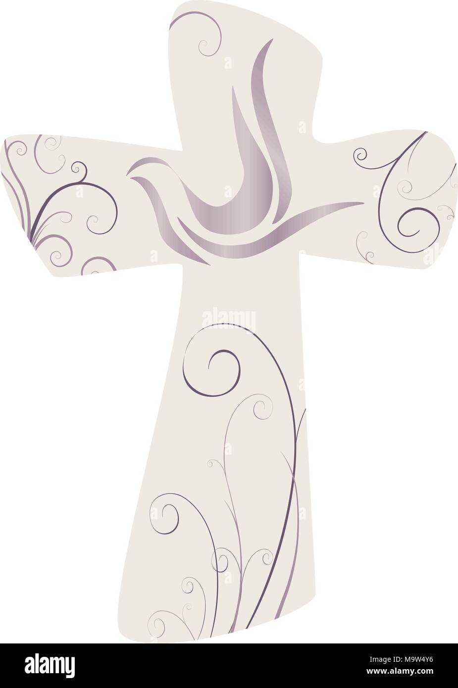 Isolated Christian cross with stylized dove as a sign of the Holy ...