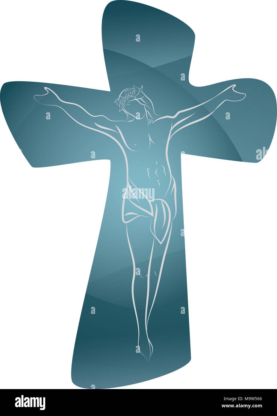 Christian cross with crucified jesus on blue background. Crucifix ...