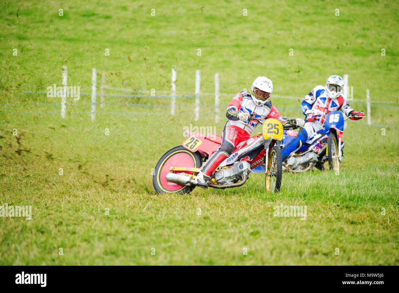 Motorcycle grass track racing action Stock Photo - Alamy