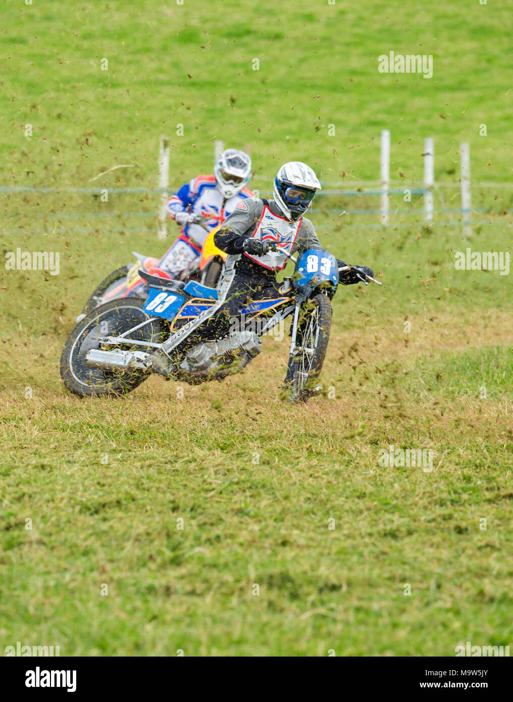 Motorcycle grass track racing action Stock Photo - Alamy