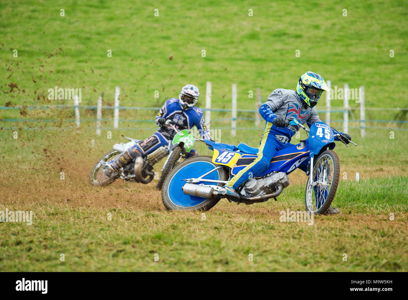 Motorcycle grass track racing action Stock Photo - Alamy